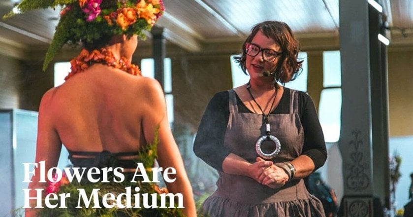 Julia Rose Flowers Behind Her Floral Couture and Art